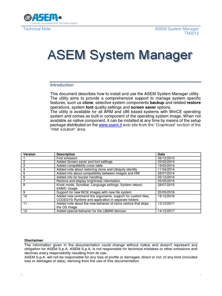 Technical Note ASEM System Manager TN0012 | PDF | Computer File | Backup