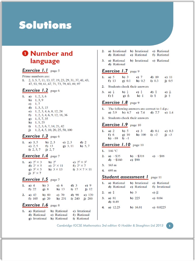 IGCSE Mathematics Textbook Answers | PDF