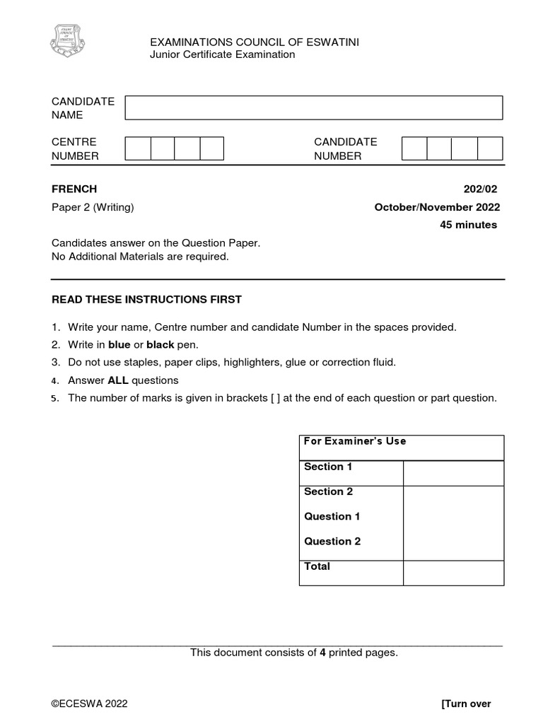 JC French 2022 Question Paper 2-1681295610 | PDF