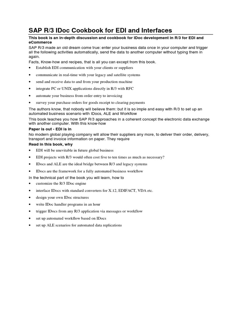 SAP R 3 IDoc Cookbook For EDI and Interf | PDF | Electronic Data Interchange | Computer File