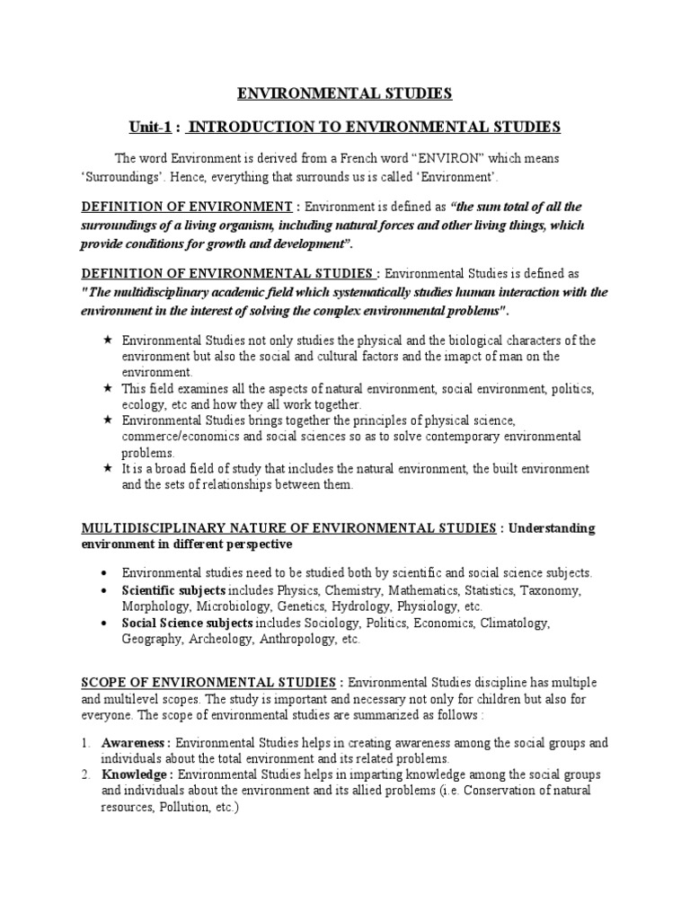 Introduction to Environmental Studies | PDF | Natural Environment ...