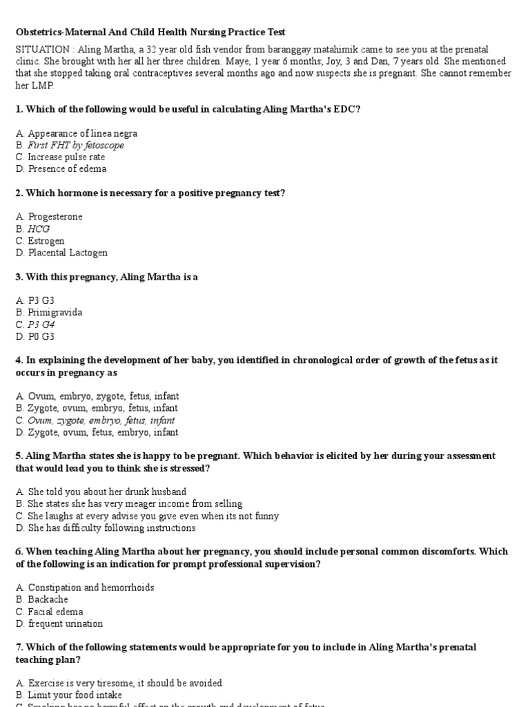 Obstetrics Maternal Health Nursing Quiz | PDF | Menstrual Cycle ...