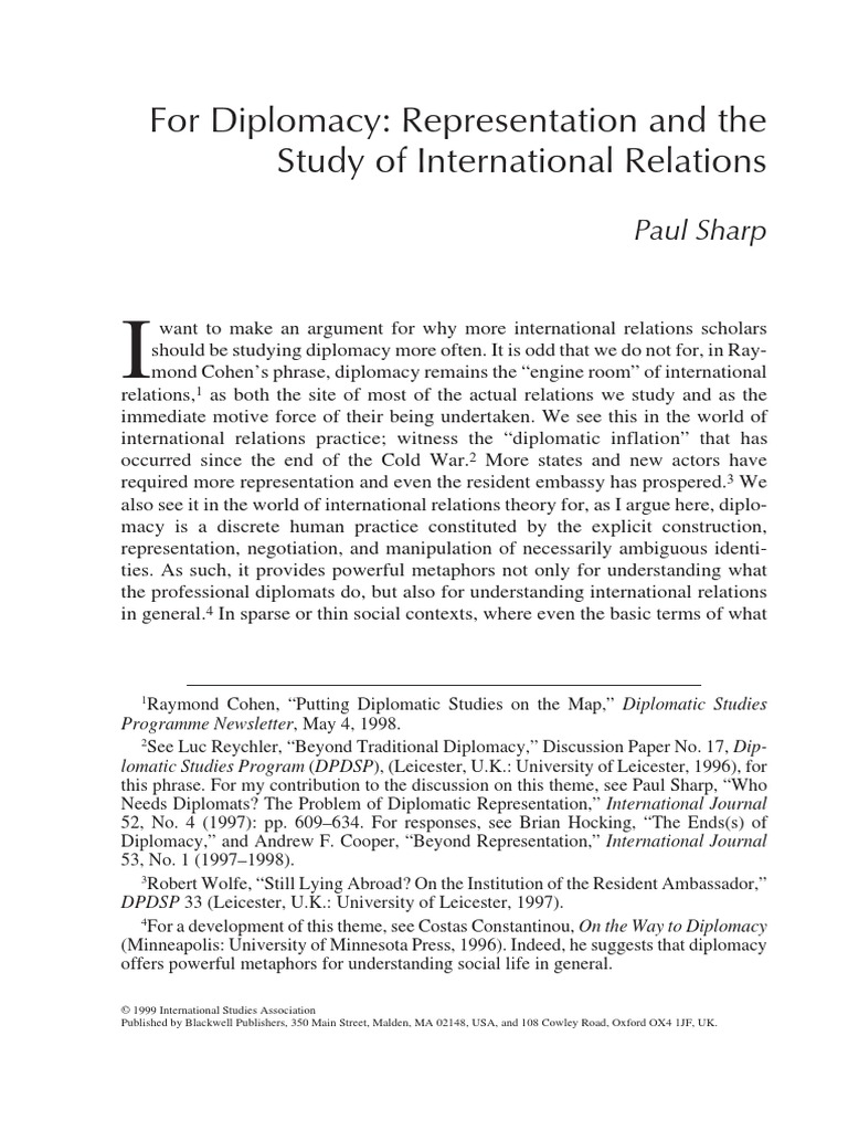 For Diplomacy: Representation and The Study of International Relations ...