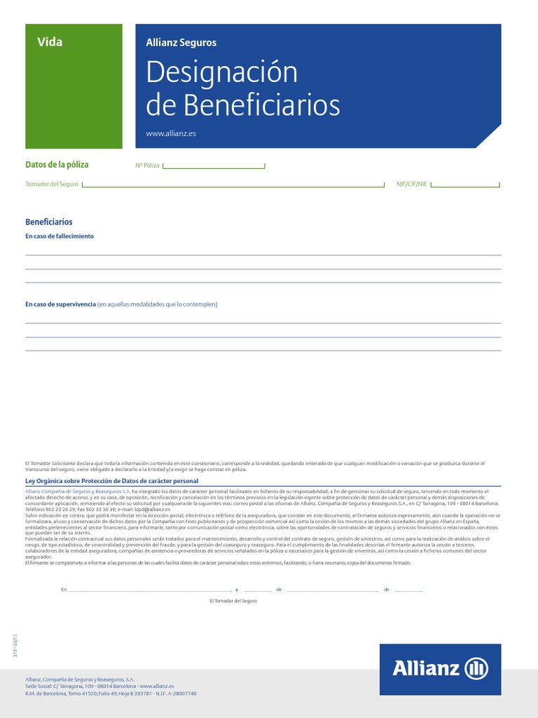 Beneficiarios Allianz | PDF | Seguro | Reaseguro