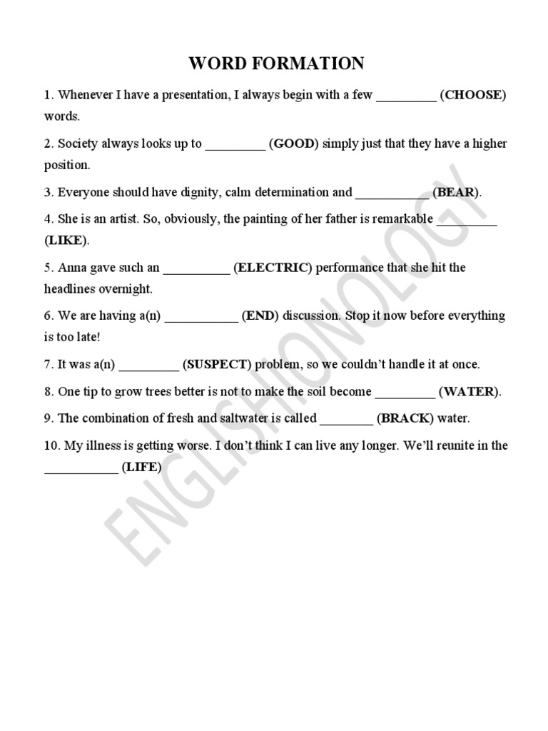 Word Formation Exercises for Vocabulary | PDF | Language Arts & Discipline