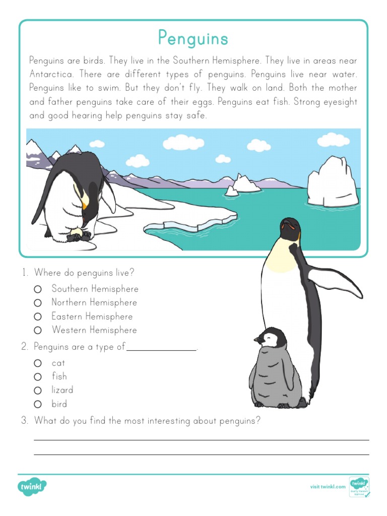 Penguins Reading Comprehension Passage Activity | PDF | Home & Garden | Art