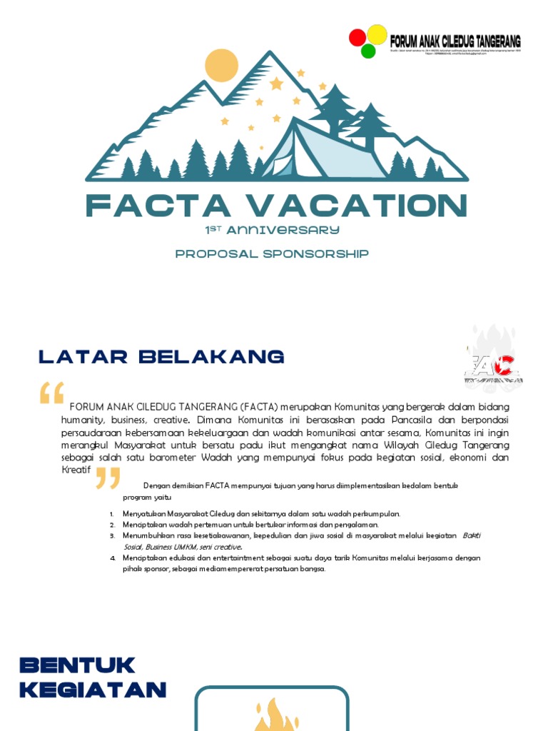 Facta Vacation: 1 Anniversary Proposal Sponsorship | PDF