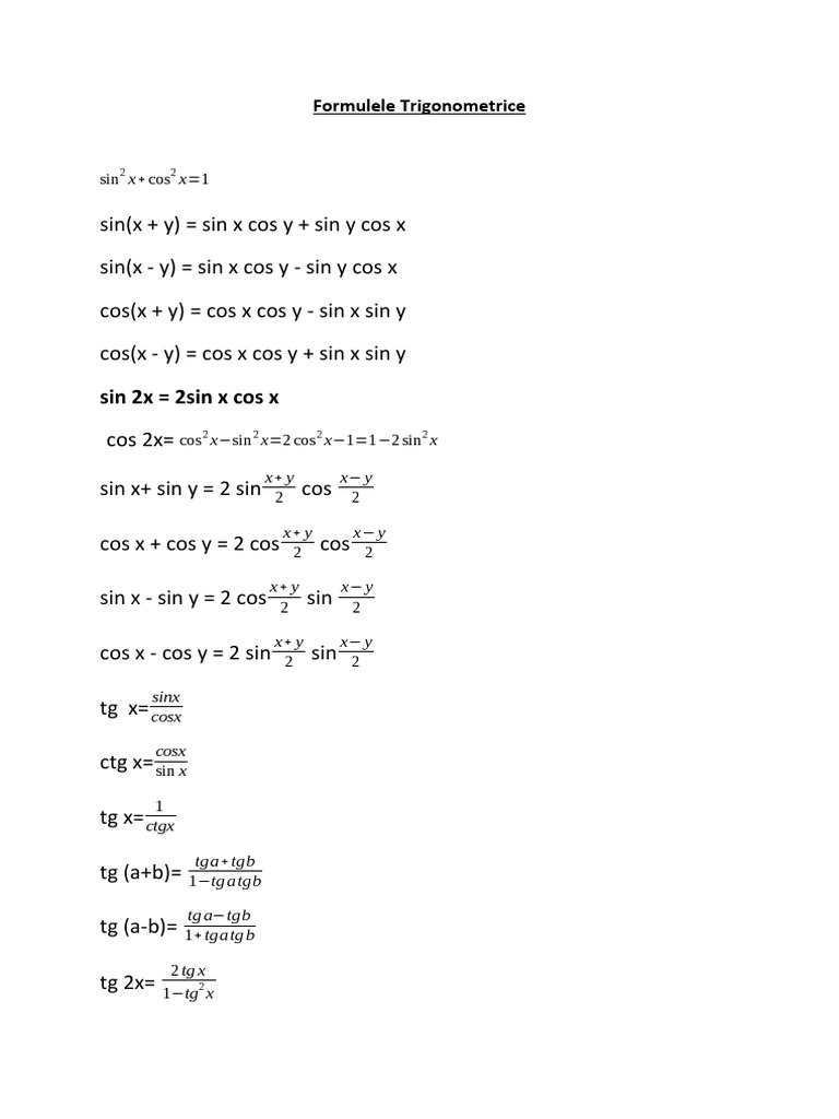 Sin 2x 2sin X Cos X: Formulele Trigonometrice | PDF