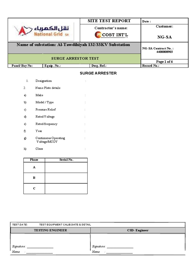 Site Test Report Ng-Sa Name of Substation: Al-Tawdihiyah 132/33KV ...