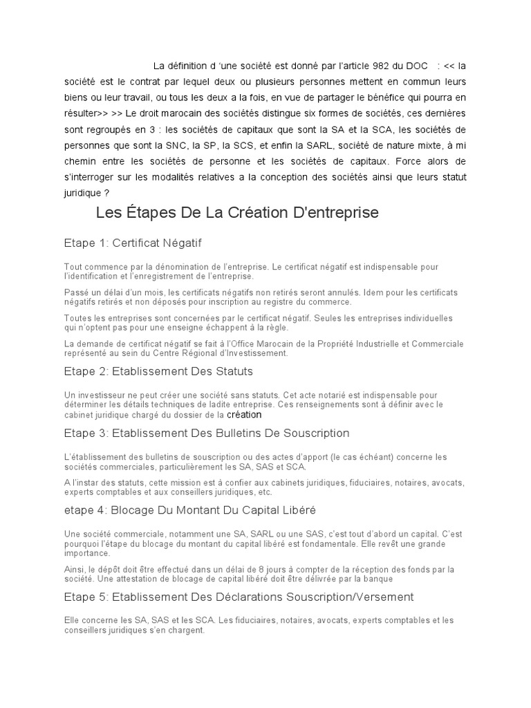 Création d'entreprise au Maroc : étapes clés | PDF | Business | Économie d'entreprise