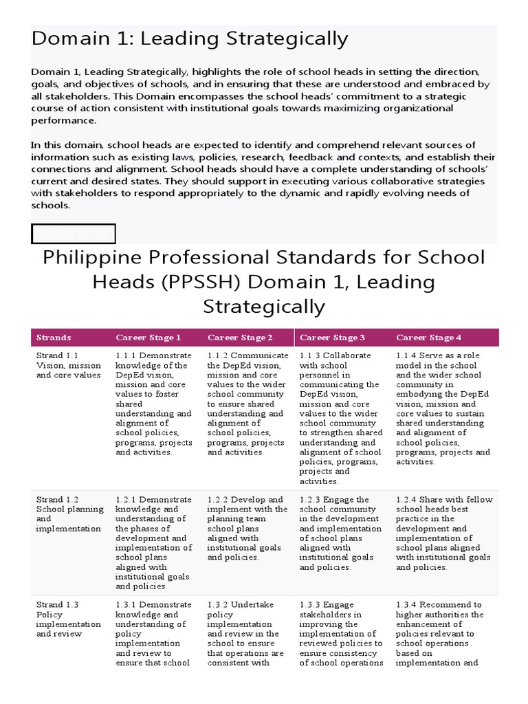 Domain 1: Leading Strategically: Learn More | PDF | Teachers | Learning