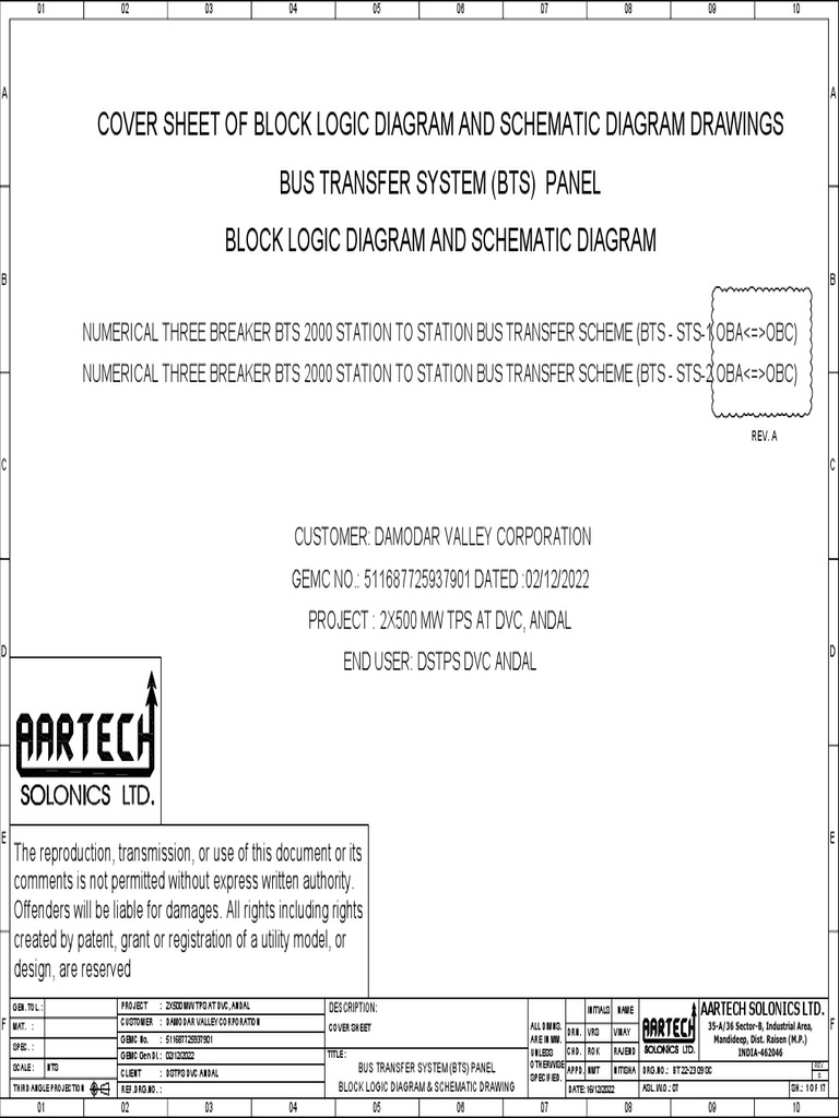 Cover Sheet of Block Logic Diagram and Schematic Diagram Drawings Bus ...