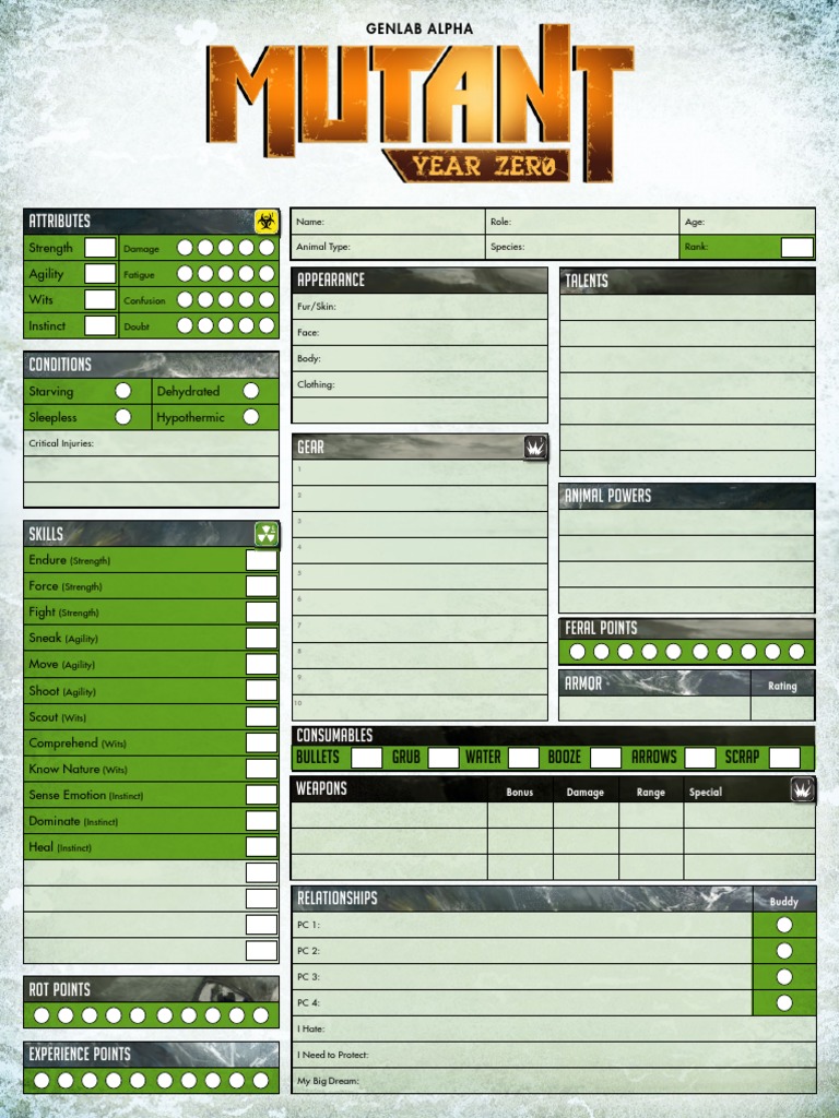MYZ-Custom GenLab-CharacterSheet | PDF