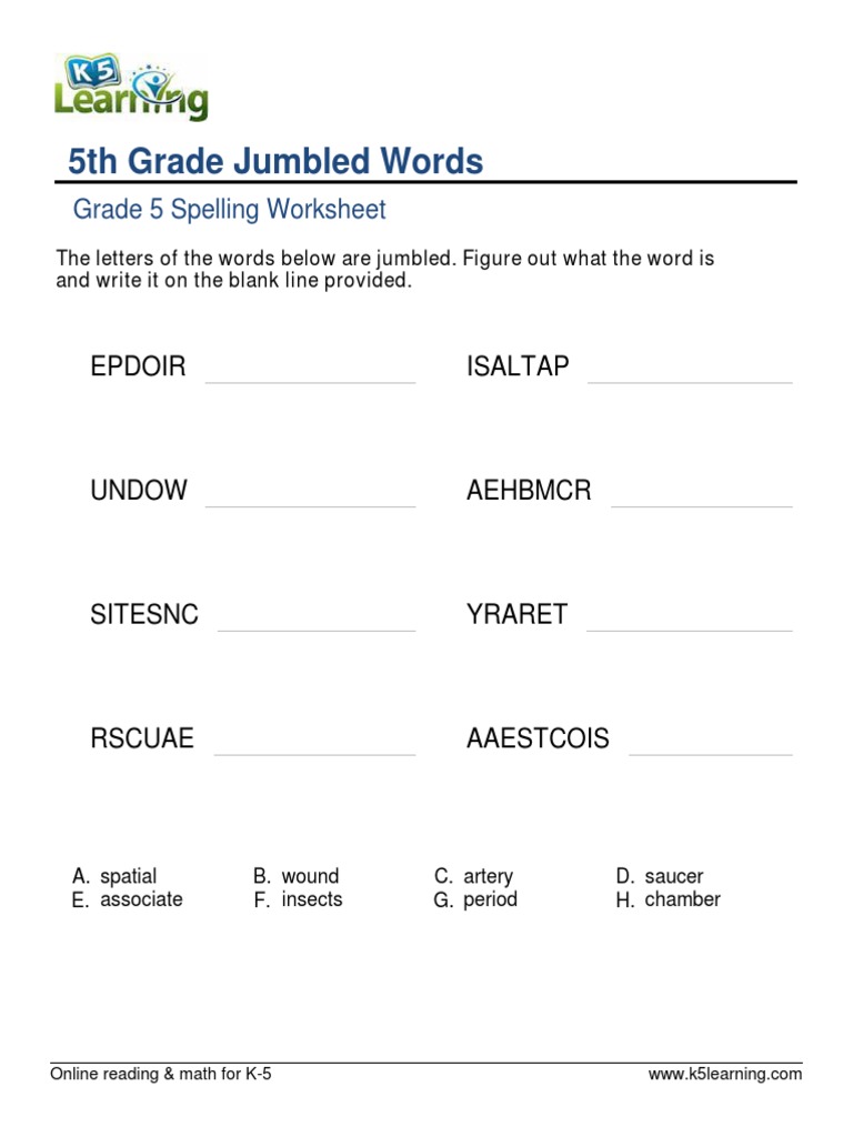 Grade 5 Jumbled Words 3 | PDF