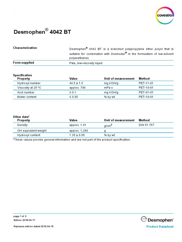 Desmophen 4042 BT - en - 80282169 17947476 21029610 | PDF | Safety