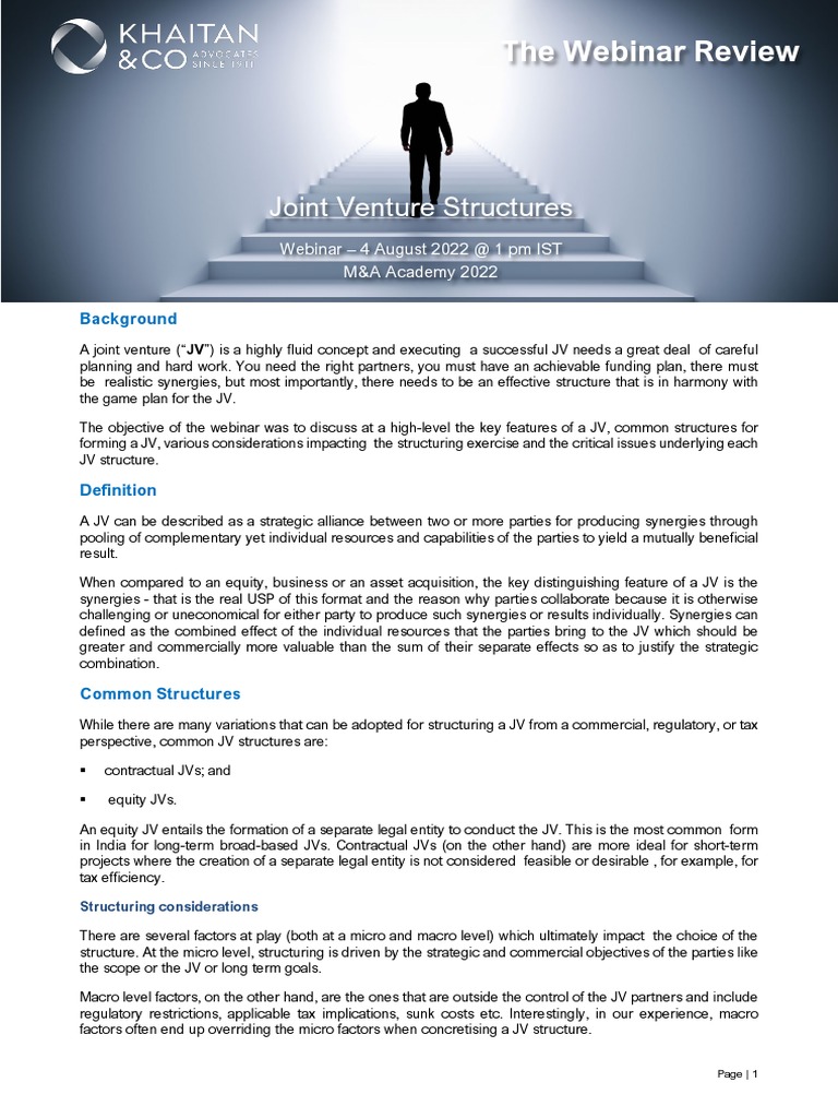 Webinar Summary Joint Venture Structures Pdf Joint Venture
