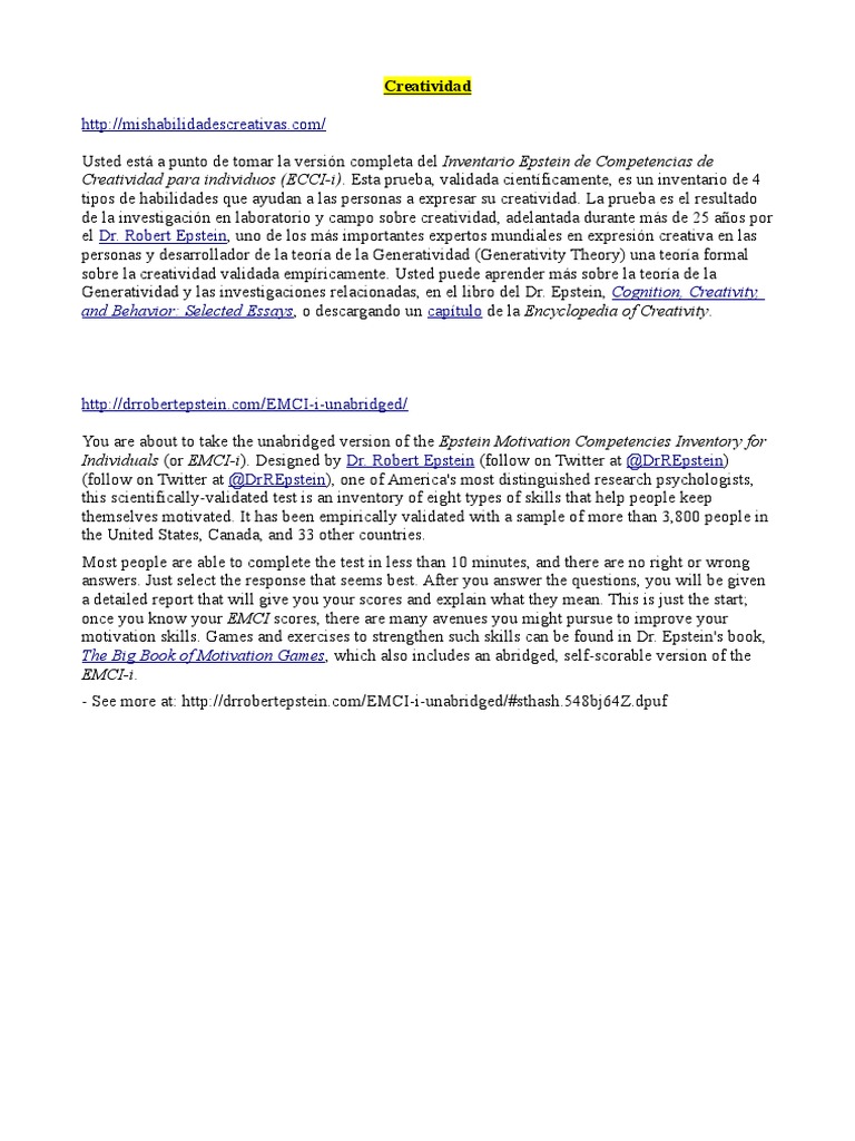 TEMA 4. Creatividad Inventario Epstein | PDF