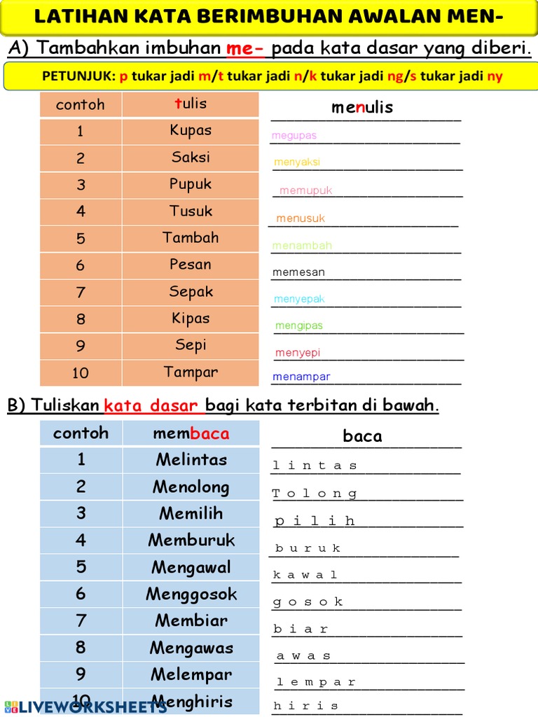 A) Tambahkan Imbuhan Pada Kata Dasar Yang Diberi.: Me Ulis | PDF