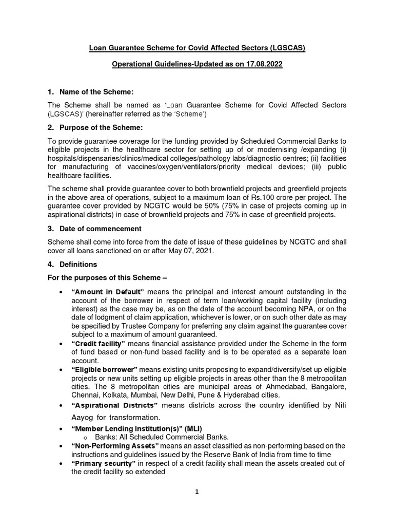 Lgscas-Operational Guidelines - 17 08 2022 | PDF | Loans | Guarantee