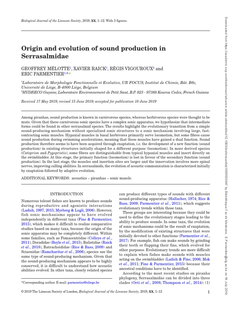 Origin and Evolution of Sound Production in Serrasalmidae | PDF | Sound ...