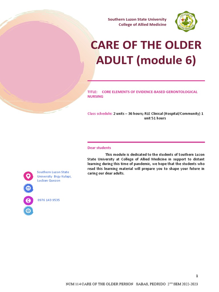 MODULE NCM 114 Module 6 3 1 1 | PDF | Nursing | Gerontological Nursing