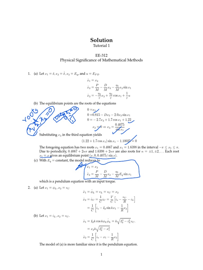 Solution: Tutorial 1 EE-312 Physical Significance of Mathematical ...