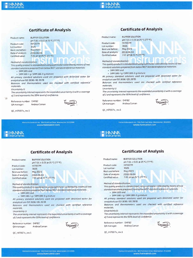 Certificate Certificate: of Analysis of Analysis | PDF