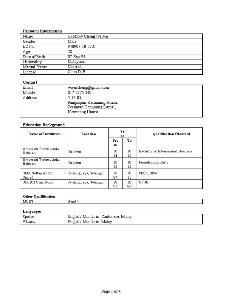 Geoffrey CV 2022 | PDF