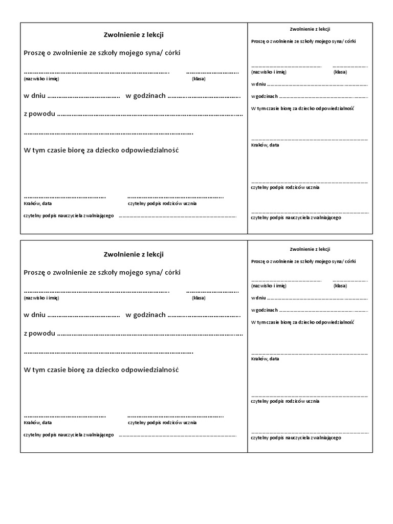 Zwolnienie Z Lekcji | PDF Zwolnienie Z Lekcji | PDF