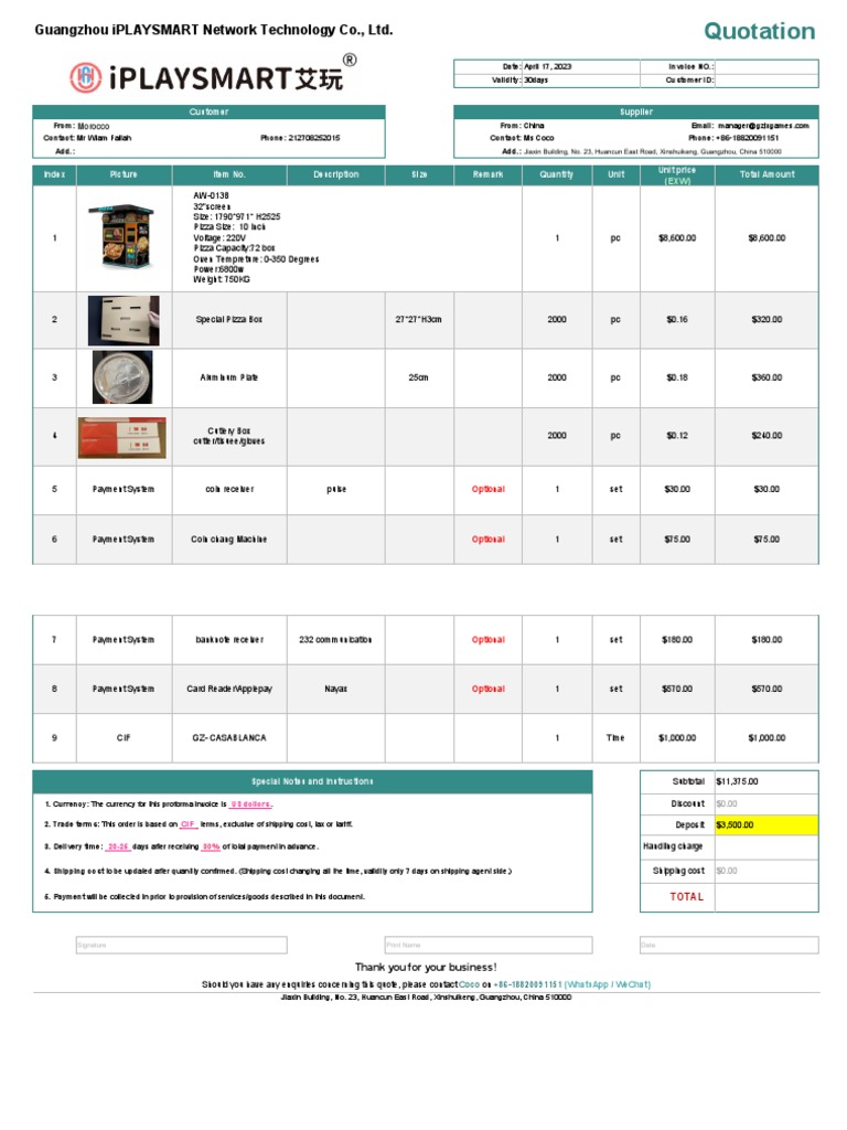 Pizza Vending Machine Quotation-2023 | PDF | Payments | Service Industries