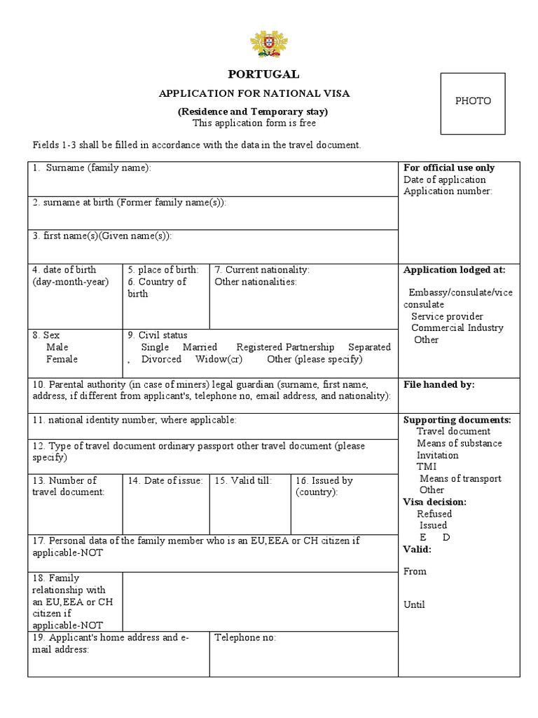 Portugal National Visa Application Form | PDF | Travel Visa | Human ...