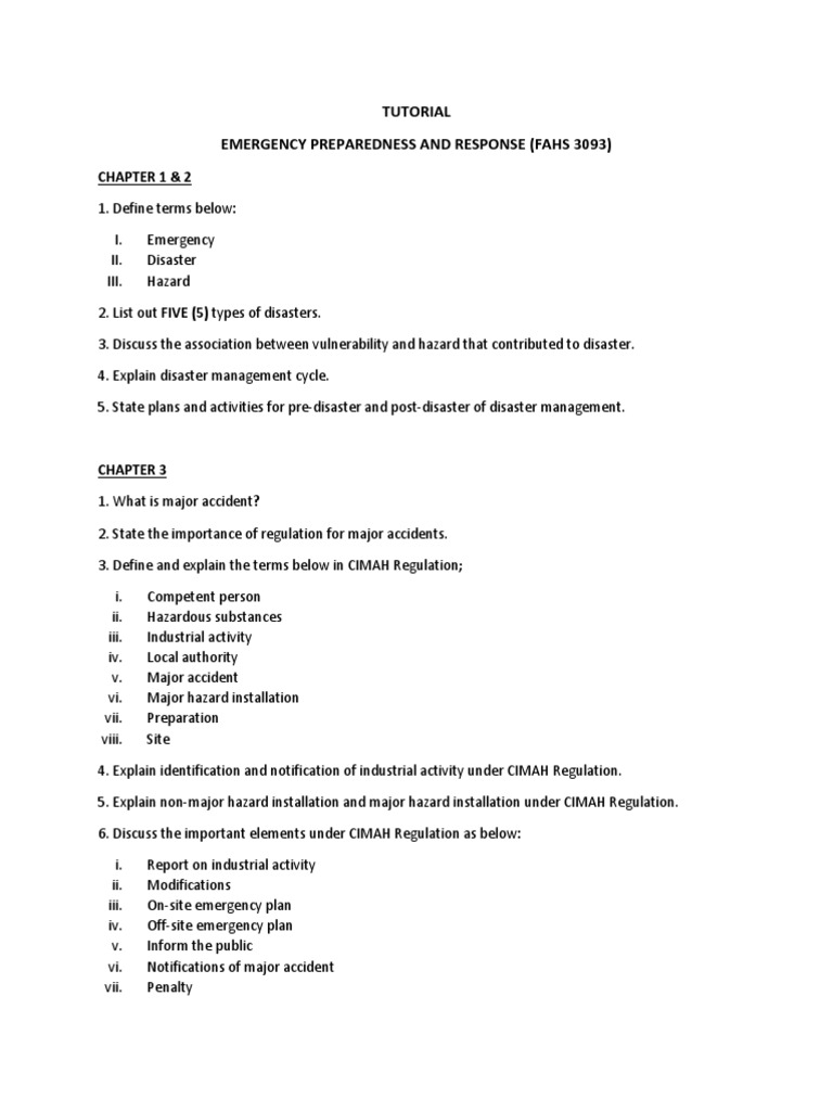 Tutorial Emergency Preparedness and Response (Fahs 3093) : Chapter 1 & 2 | Descargar gratis PDF ...