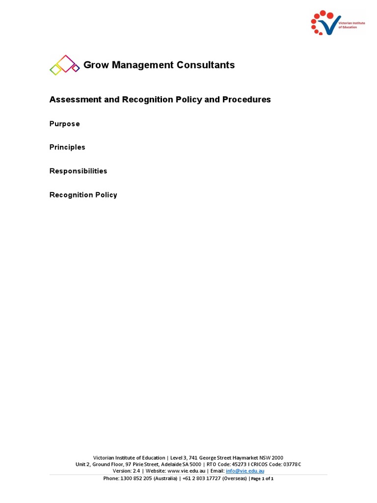 BSBHRM613 - Assessment and Recognition Policy and Procedures Template ...