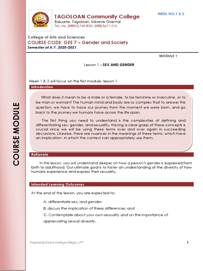 Module 1 (Week 1) | PDF | Gender | Gender Studies