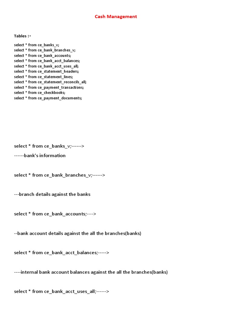 Cash Management Tables | PDF | Banks | Financial Services