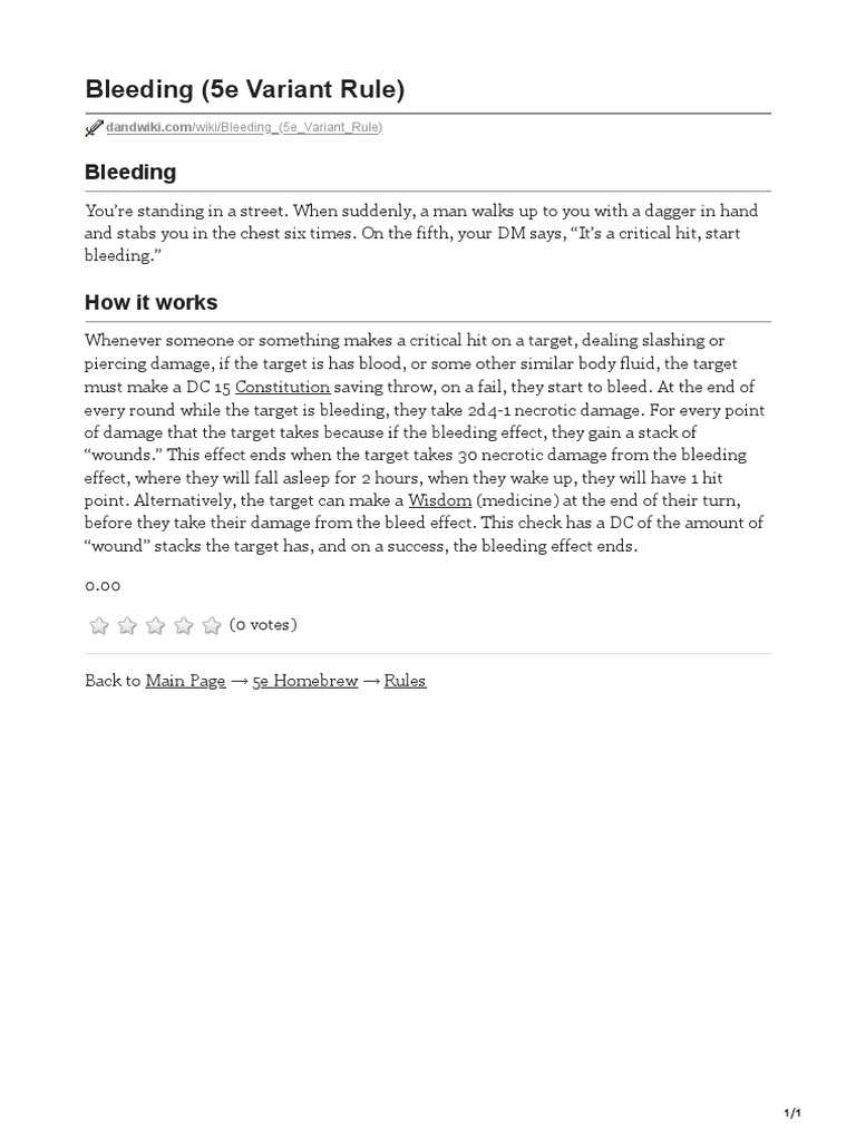 Bleeding 5e Variant Rule | PDF