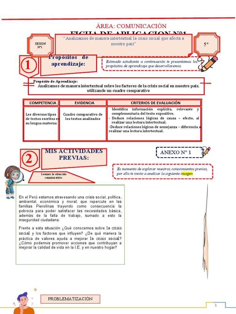 5° Ficha de Aplicación-Sesión1-Sem.1-Exp.1-Comu | PDF | Aprendizaje | Cognición