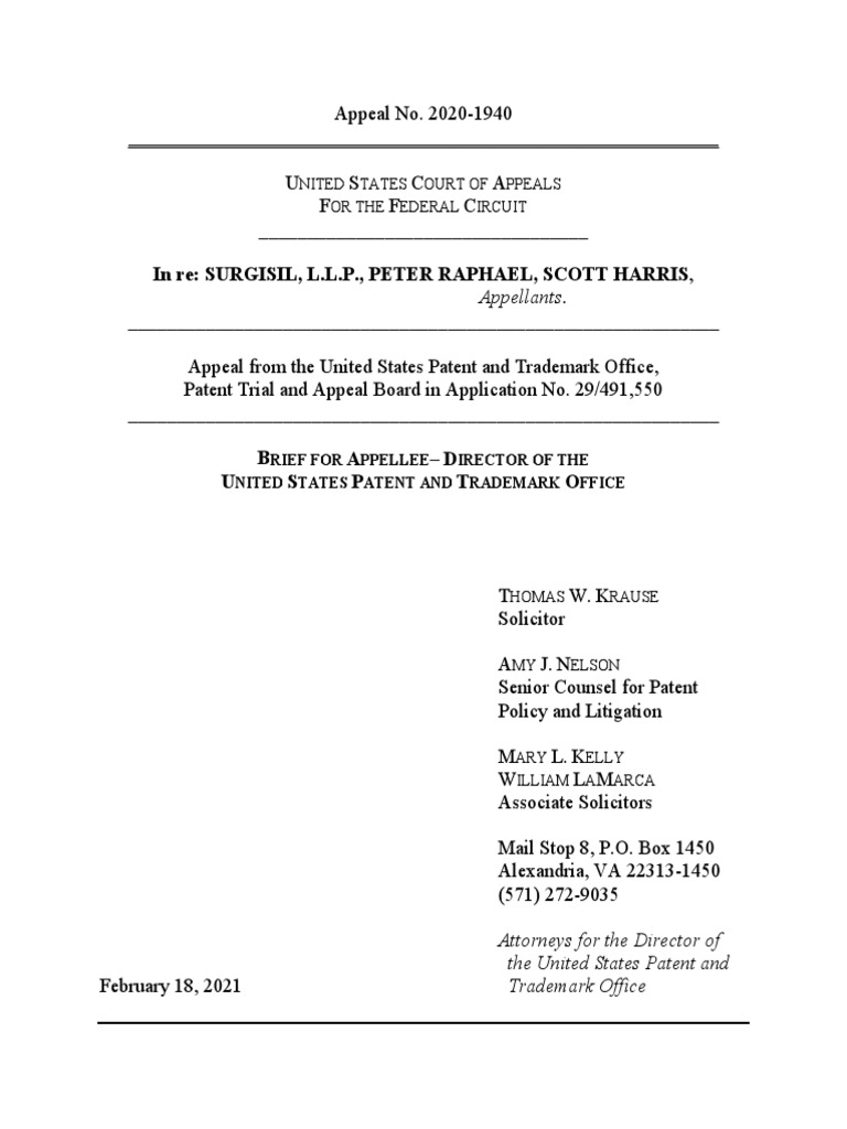 In Re SurgiSil - USPTO Brief | PDF | Design Patent | United States ...