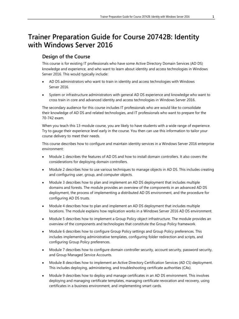 20742B TrainerPrepGuide | Download Free PDF | Active Directory | Group Policy
