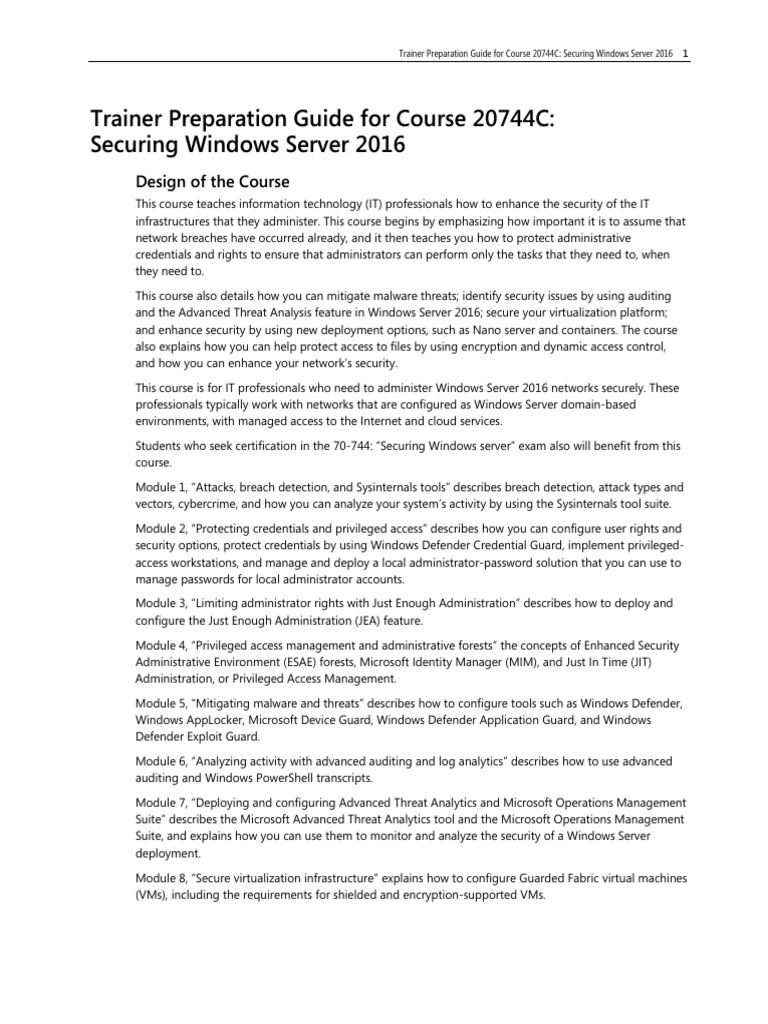 20744C TrainerPrepGuide | PDF | Security | Computer Security