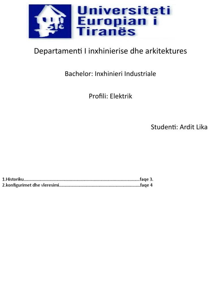Departamenti I Inxhinierise Dhe Arkitektures: Bachelor: Inxhinieri ...