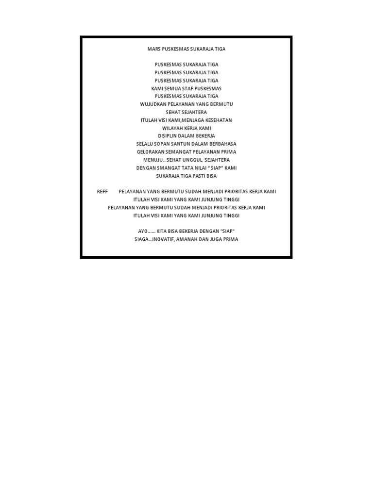 TEKS MARS PUSKESMAS SUKARAJA TIGA Edit | PDF