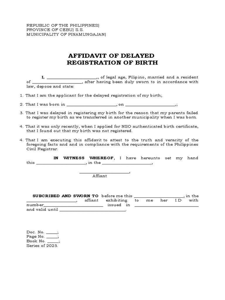 Affidavit for Delayed Birth Registration | PDF