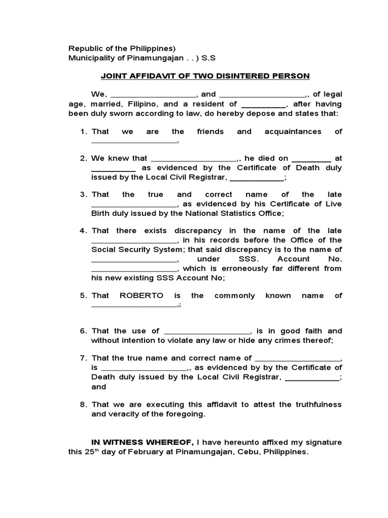 Joint Affidavit of Two Disintered Person | PDF
