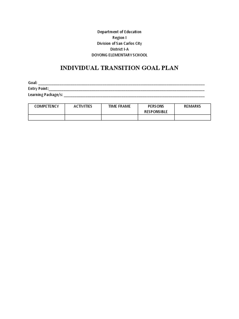Individual Transition Goal Plan | PDF
