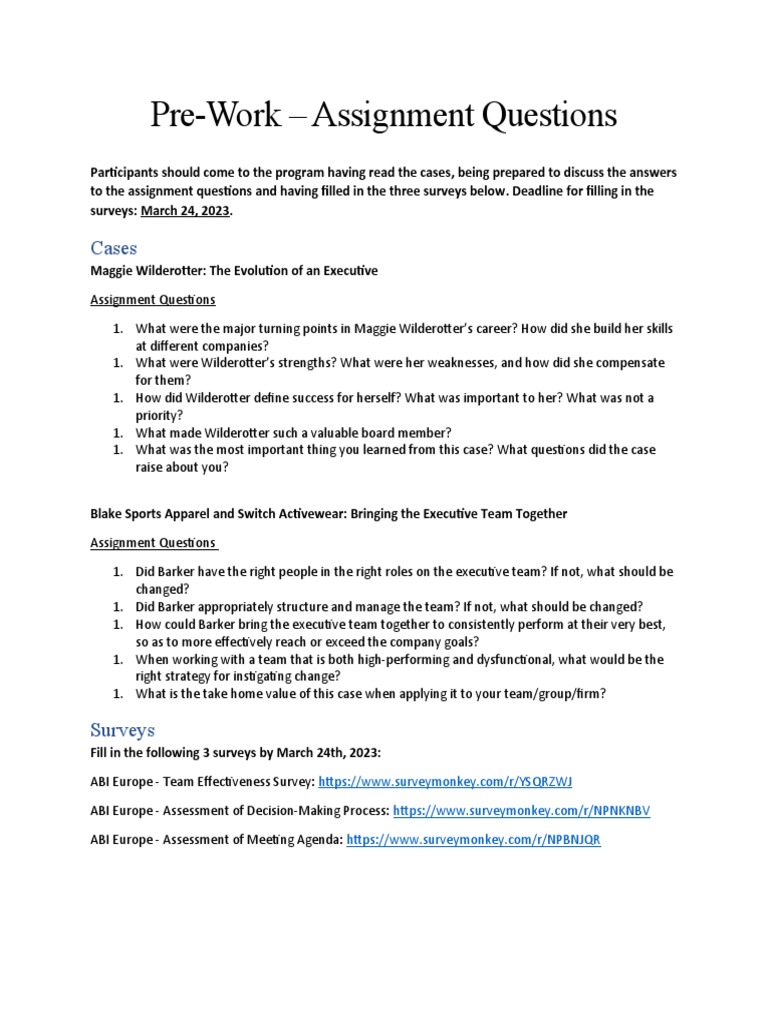 Pre-Work - Assignment Questions: Cases | PDF