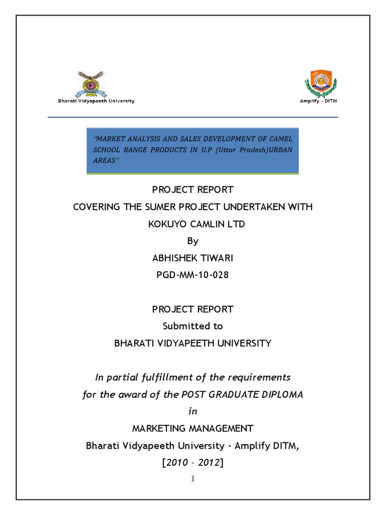 Project Report Covering The Sumer Project Undertaken With Kokuyo Camlin ...