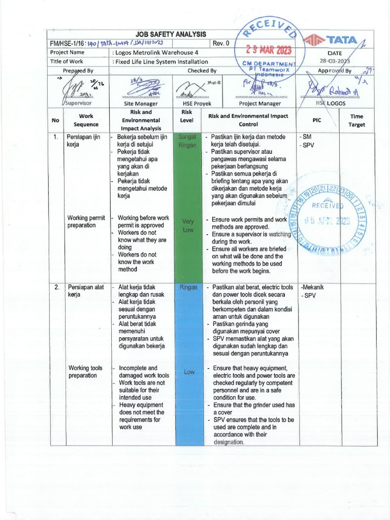 140 JSA Fixed Lifeline System Installation - Aprooved | PDF