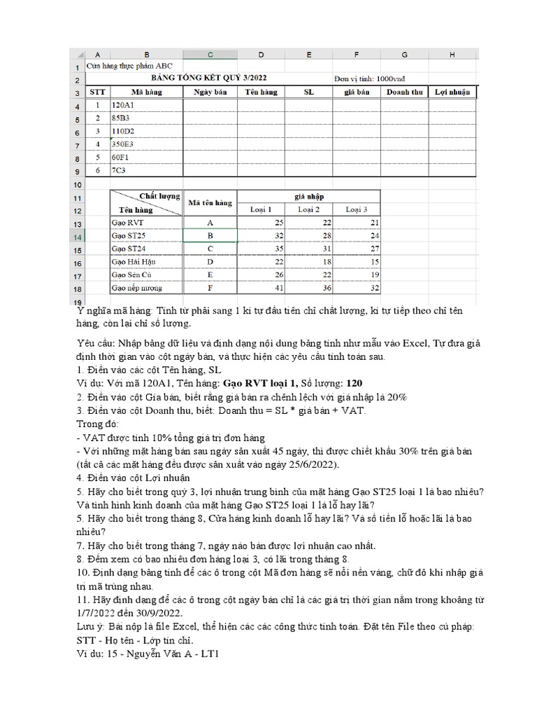 Đề KT Excel | PDF