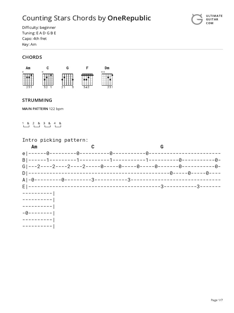 Counting Stars Chords by OneRepublictabs at Ultimate Guitar Archive ...
